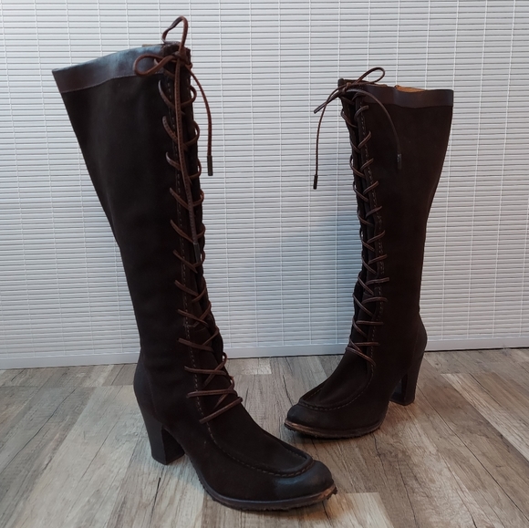Frye | Shoes | Frye Fiona Moc Toe Tall Brown Suede Lace Up Boot Size ...